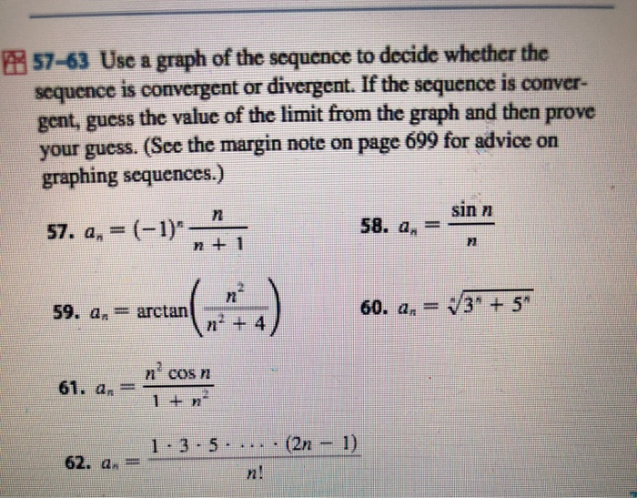 Solved by using a graph determine if sequence converges. #57 | Chegg.com