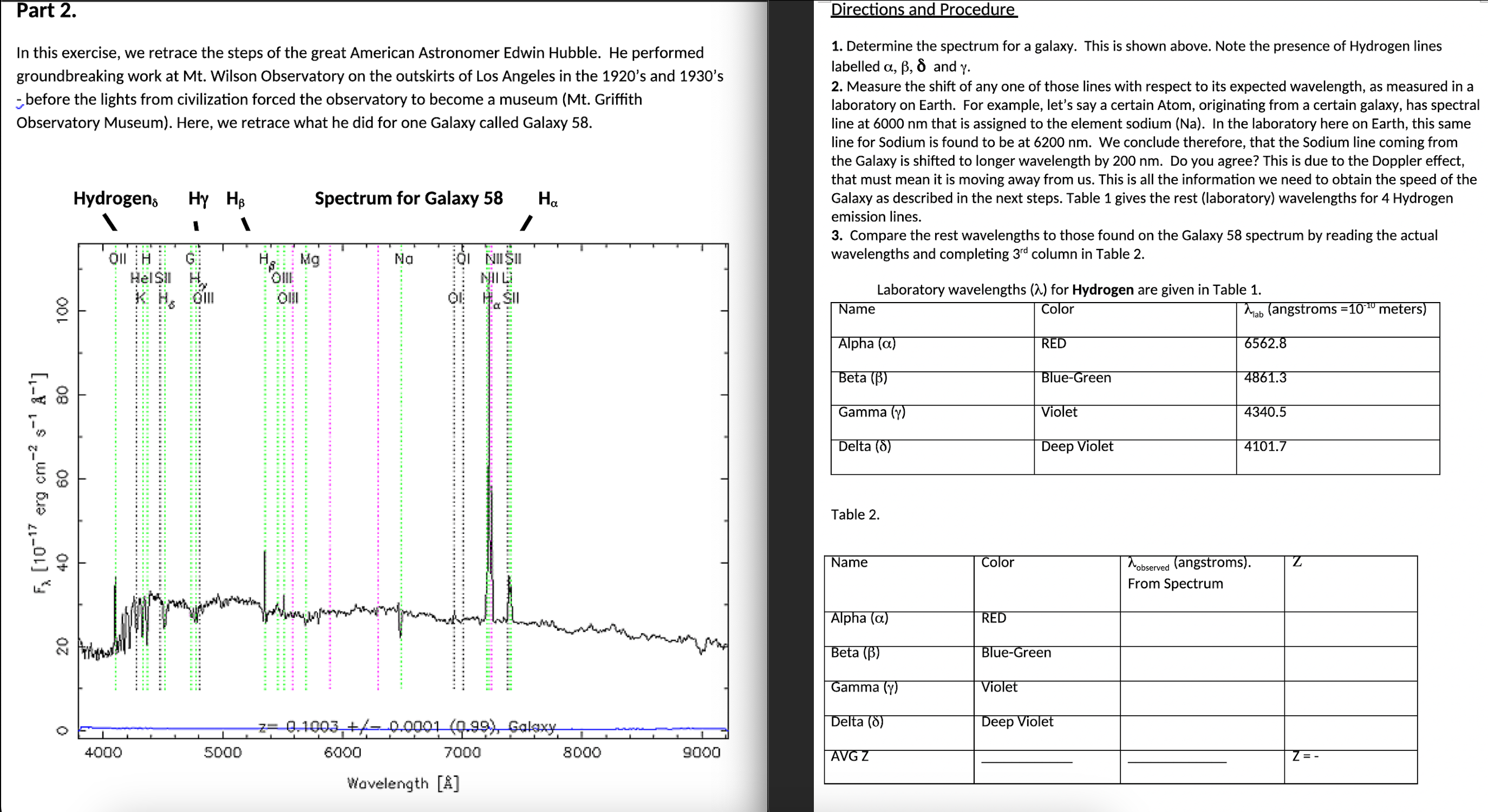 Solved Complete table 2 based on the spectrum of galaxy 58. | Chegg.com Solved Complete table 2 based on the spectrum of galaxy 58. | Chegg.com