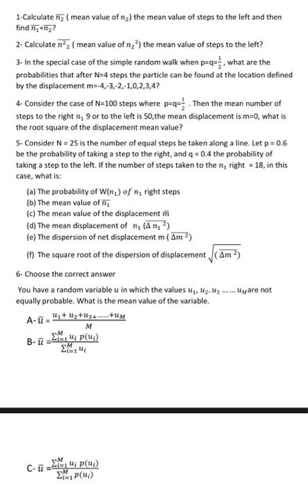 1-Calculate n2 ( mean value of n2 ) the mean value of | Chegg.com