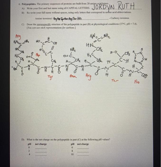 Solved JORDYN RUTH 6. Polypeptides. The primary sequences of | Chegg.com