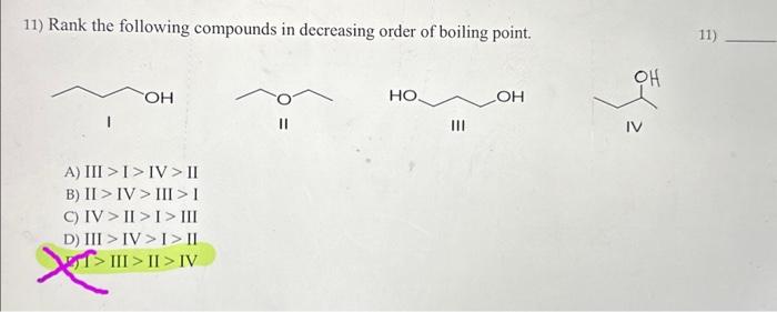 Solved 11) Rank the following compounds in decreasing order | Chegg.com
