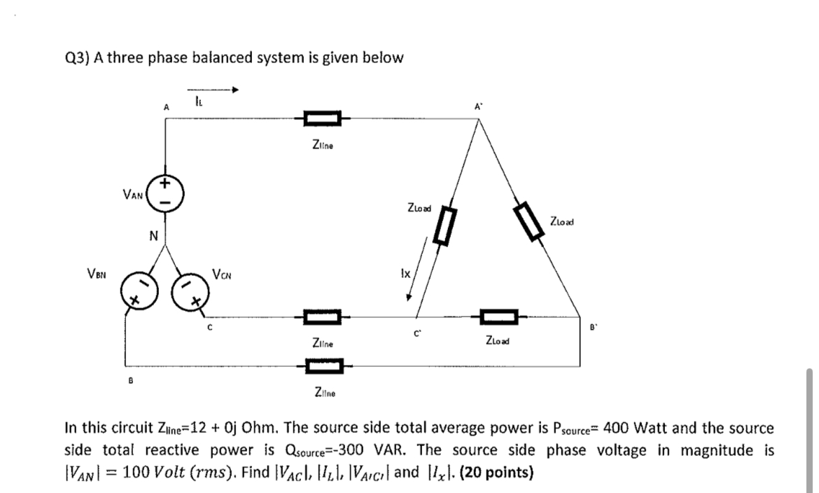 Solved Q3) ﻿A three phase balanced system is given | Chegg.com