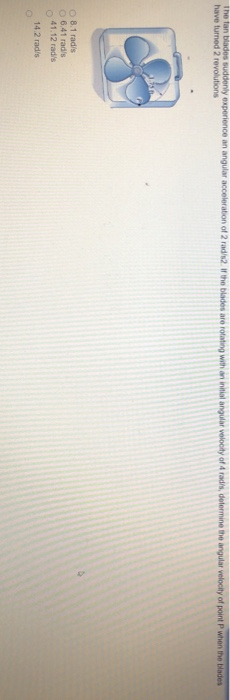 Solved The fan blades suddenly experience an angular | Chegg.com