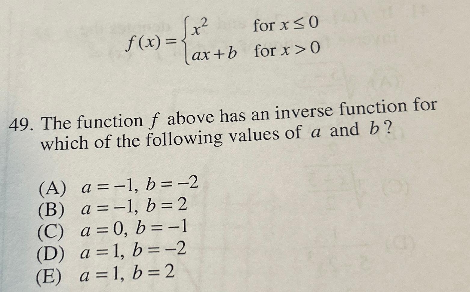 Solved f(x)={x2 for x≤0ax+b for x>0The function f ﻿above has | Chegg.com