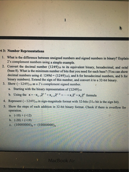 Solved 1 rt 3: Number Representations 1. What is the | Chegg.com