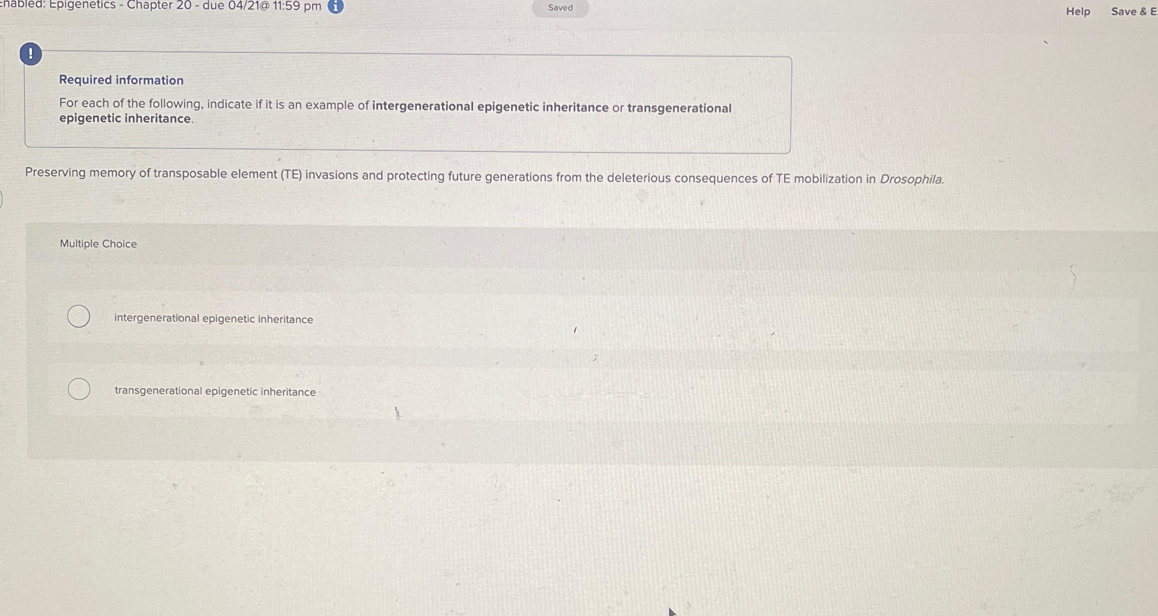 Solved Enabled: Epigenetics - ﻿Chapter 20 - ﻿due 04/21@ | Chegg.com