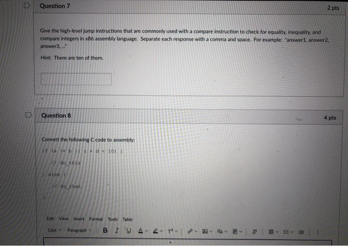 Solved Question 7 2 pts Give the high-level jump | Chegg.com