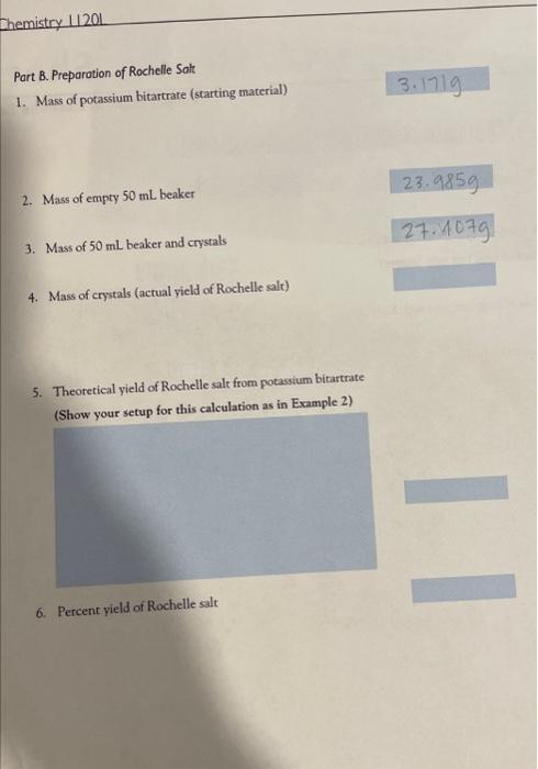 Solved 5. Theoretical yield of Rochelle salt from potastum | Chegg.com