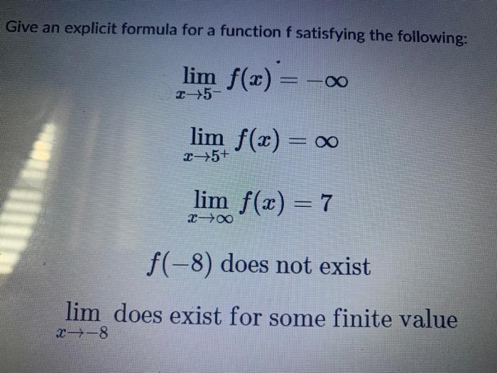 Solved Give an explicit formula for a function f satisfying | Chegg.com