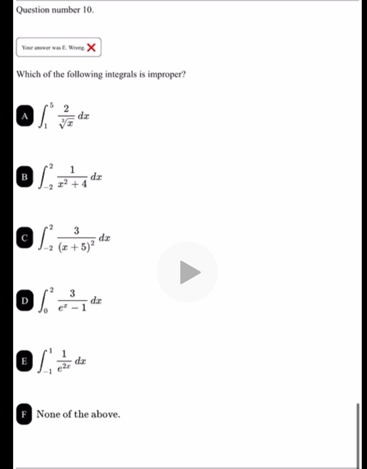 Solved Question number 10 .Your mower wan E. ﻿Wroeg xWhich | Chegg.com