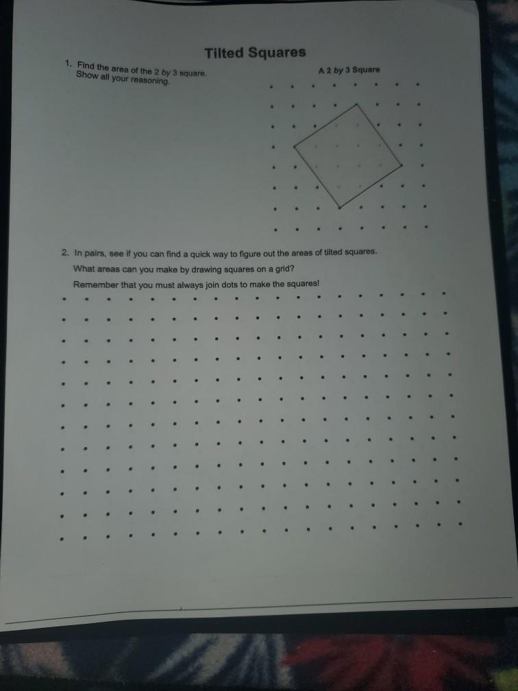 Solved Tilted Squares 1. Find the area of the 2 by a square | Chegg.com