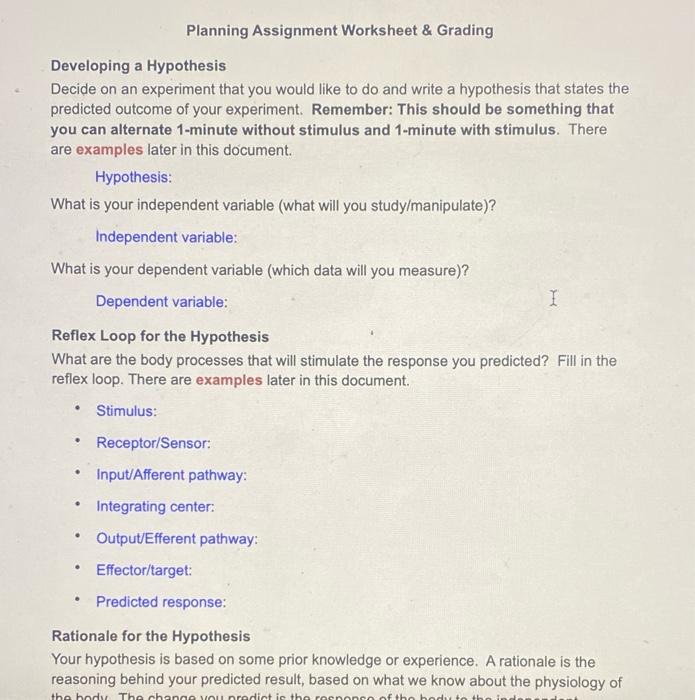 Predicted response: Rationale for the Hypothesis Your | Chegg.com