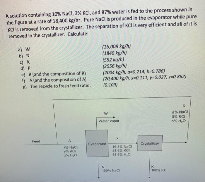 Solved A solution containing 10%NaCl,3%KCl, and 87% water is | Chegg.com