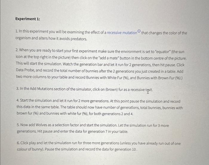 Solved 1. In this experiment you will be examining the | Chegg.com