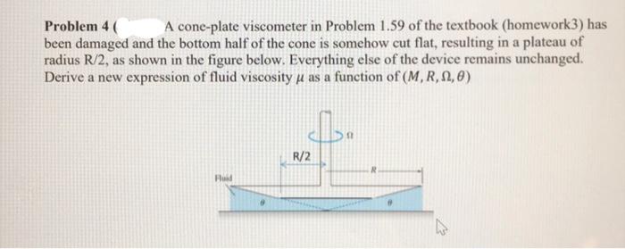 Solved Problem 40 A cone-plate viscometer in Problem 1.59 of | Chegg.com
