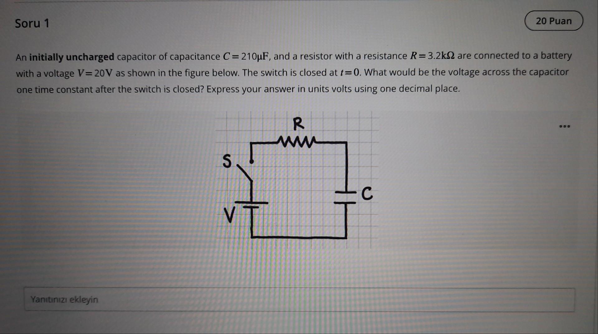 Solved An initially uncharged capacitor of capacitance | Chegg.com
