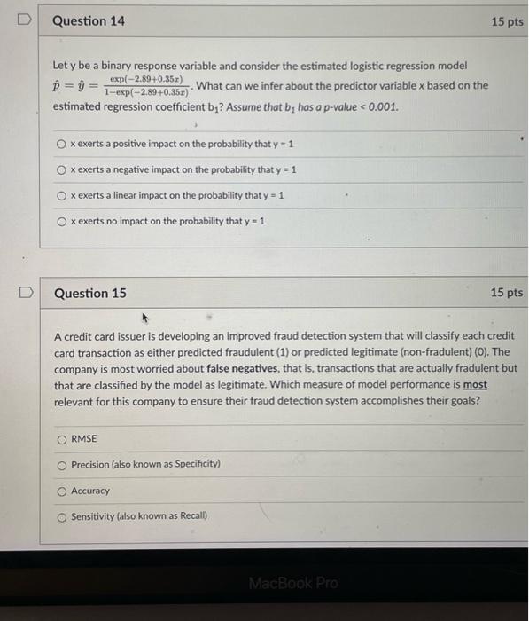 Solved Let y be a binary response variable and consider the | Chegg.com