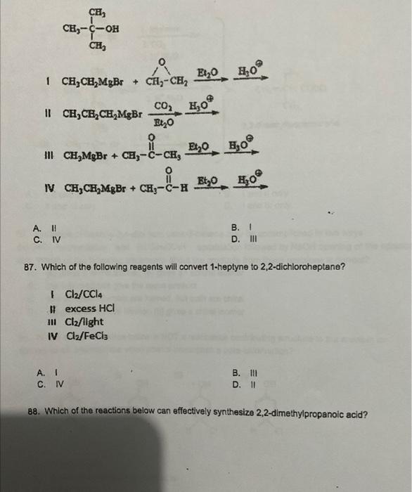 Solved 86. Which reaction sequence below would be the best | Chegg.com