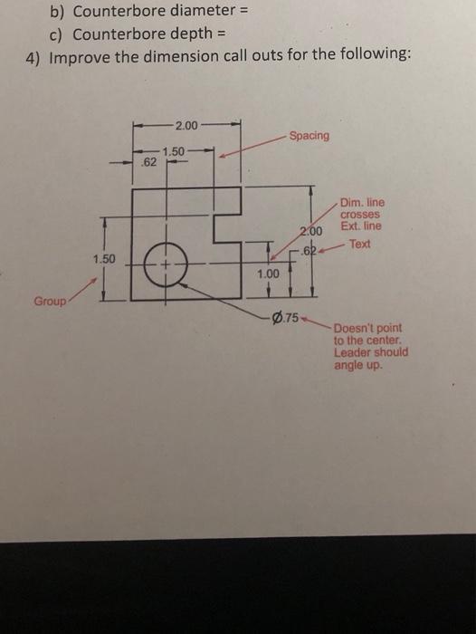 Solved B Counterbore Diameter C Counterbore Depth 4