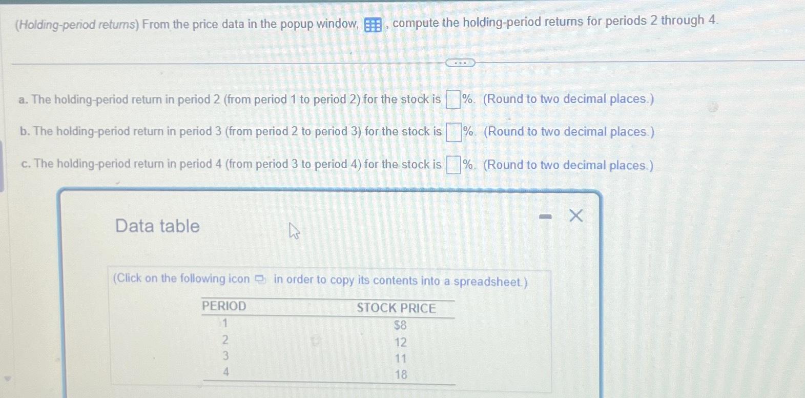 Solved (Holding-period returns) ﻿From the price data in the | Chegg.com
