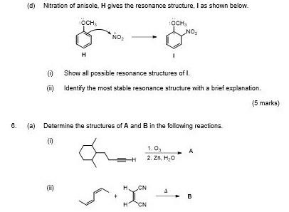 Solved (d) Nitration of anisole, H gives the resonance | Chegg.com