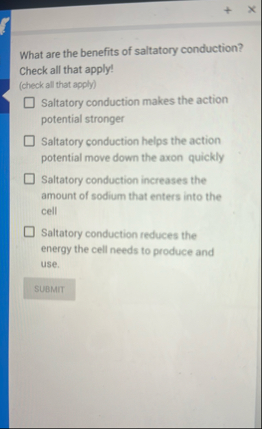 Solved What are the benefits of saltatory conduction? Check | Chegg.com