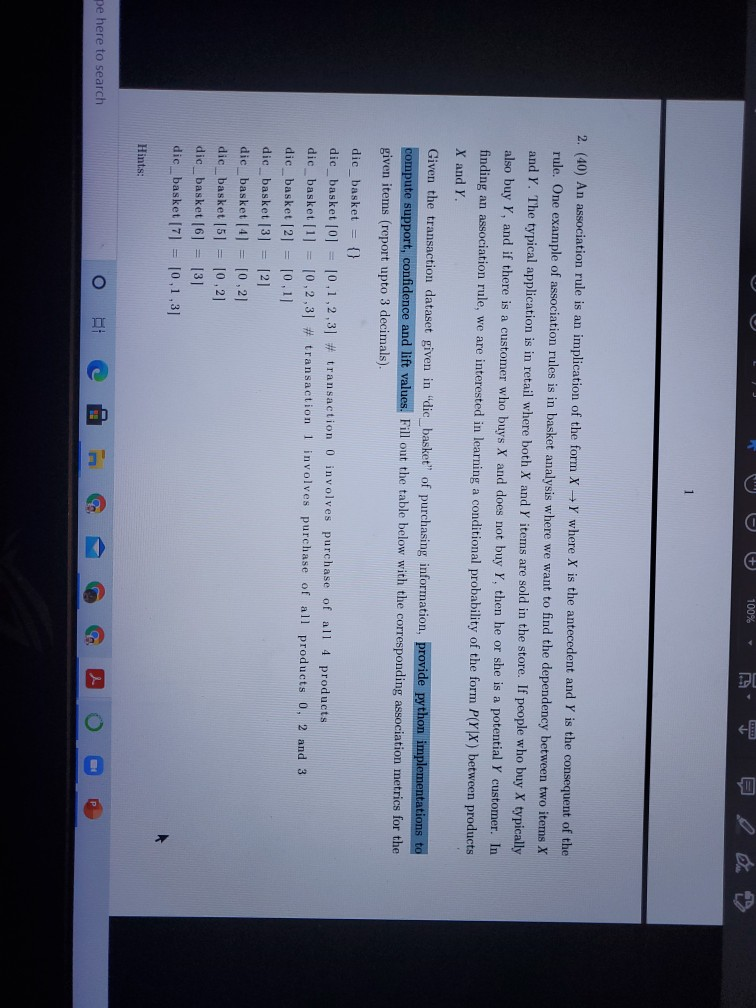 Solved 100 9 2 40 An Association Rule Is An Implication 