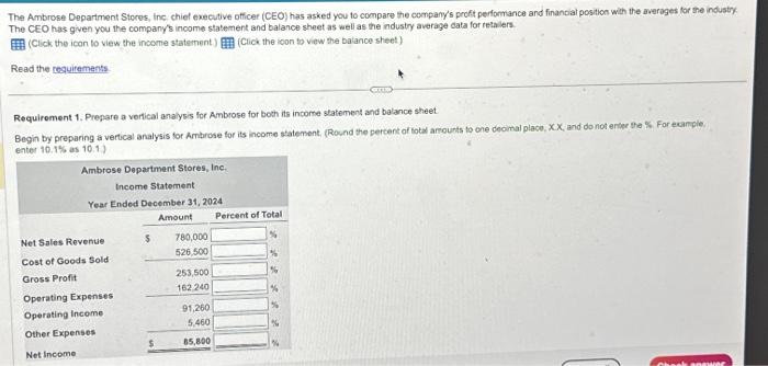 Solved The Ambrose Department Stores, inc, chief executive | Chegg.com