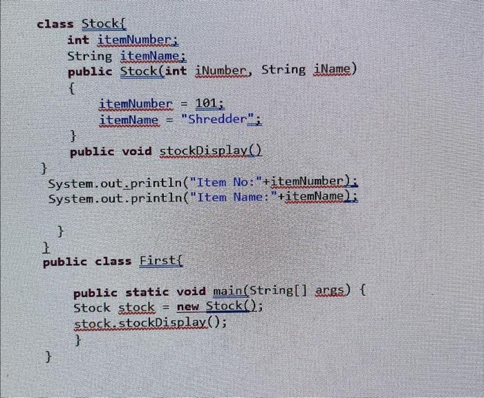 Solved class Stock int itemNumber: String itemName; public | Chegg.com