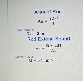 Solved Area of RodAR=πDR24Known Values:DR=3inRod Extend | Chegg.com