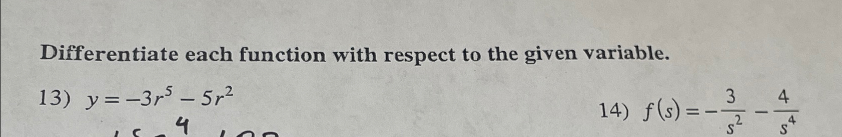 Solved Differentiate each function with respect to the given | Chegg.com