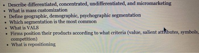 Solved • Describe differentiated, concentrated, | Chegg.com