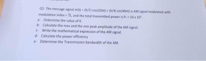 Solved Q2. The message signal | Chegg.com