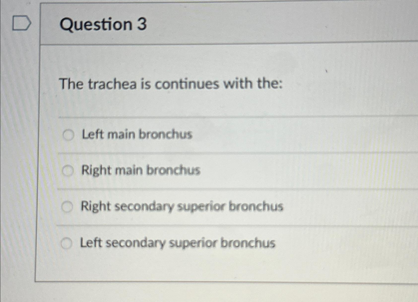 Solved Question 3The trachea is continues with the:Left main | Chegg.com Solved Question 3The trachea is continues with the:Left main | Chegg.com