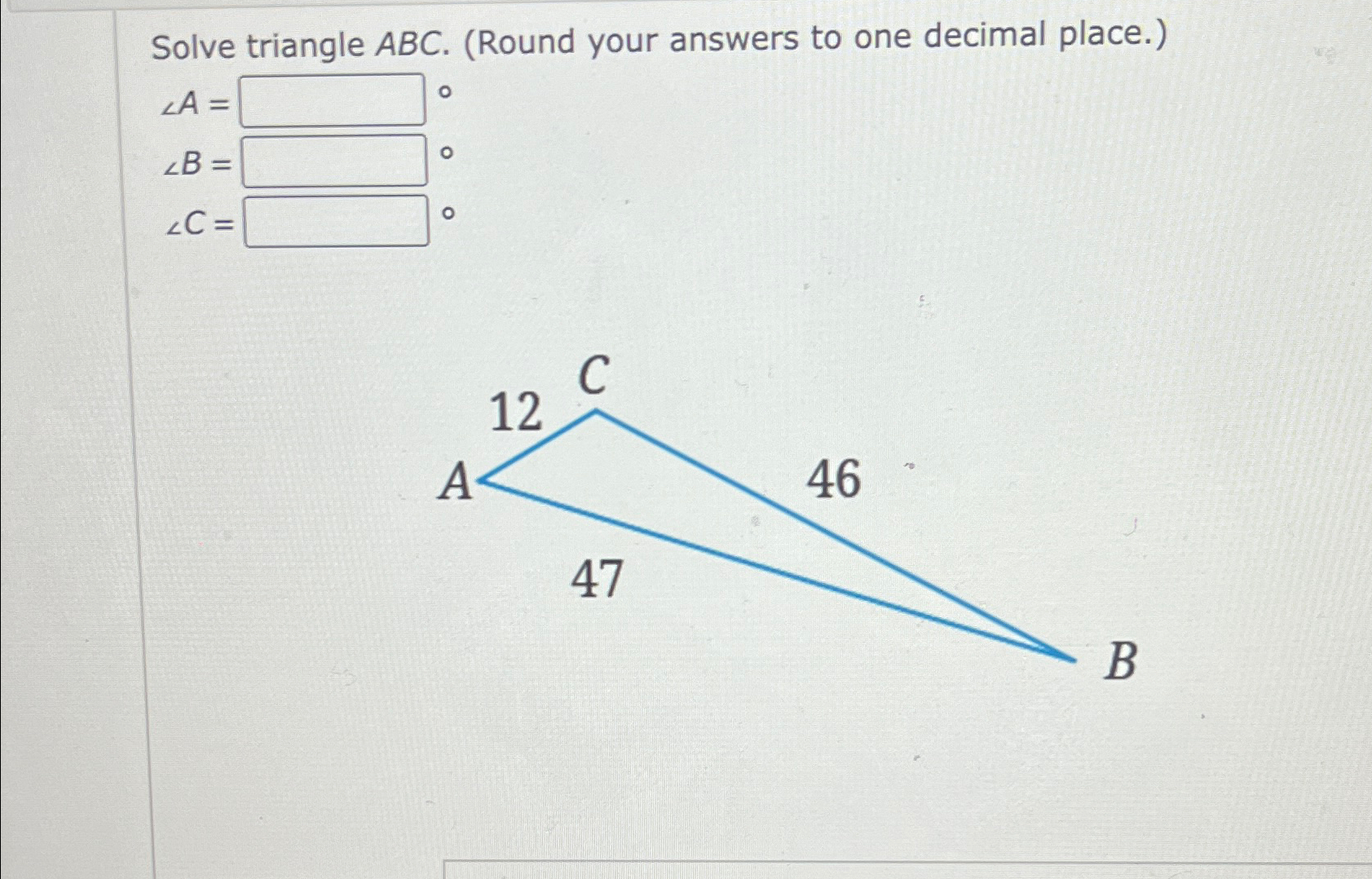 Solve triangle ABC. (Round your answers to one | Chegg.com