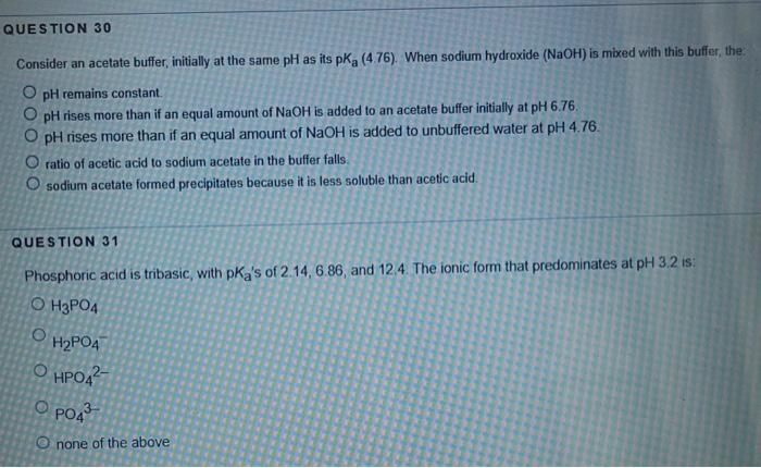 Solved Question 30 Consider An Acetate Buffer Initially At
