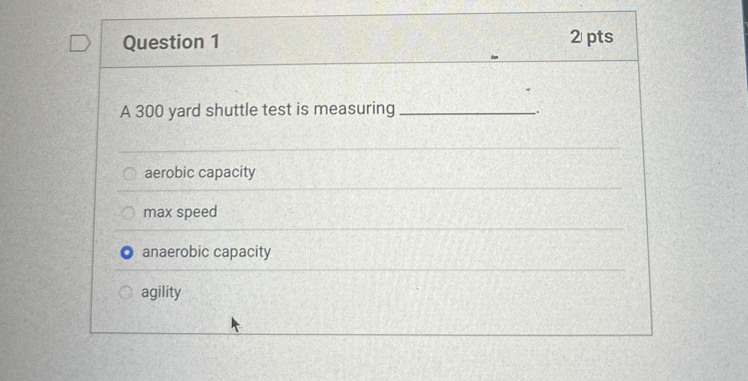 Solved Question 12 ﻿ptsA 300 ﻿yard shuttle test is | Chegg.com