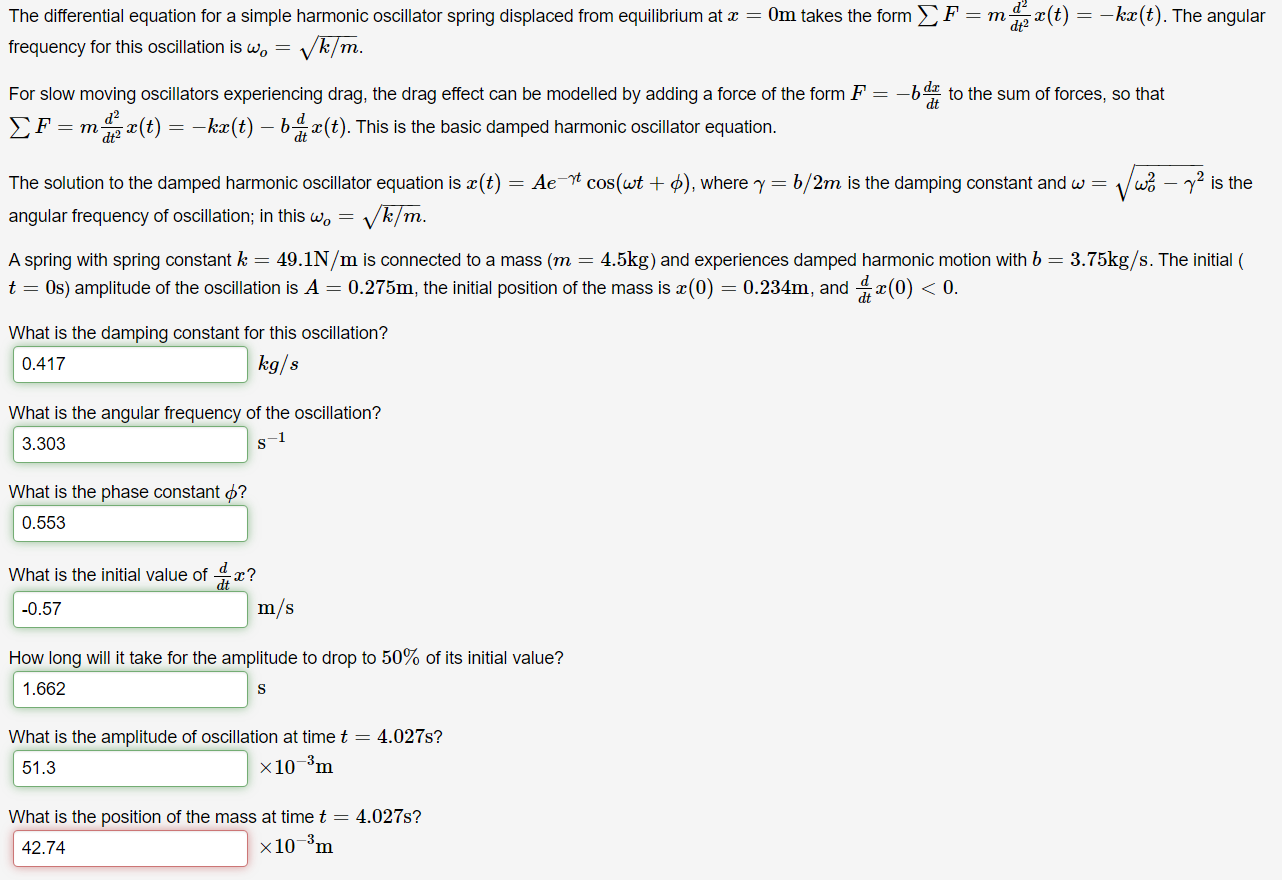 Solved he differential equation for a simple harmonic | Chegg.com
