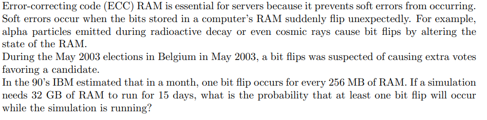 Solved Error-correcting code (ECC) ﻿RAM is essential for | Chegg.com