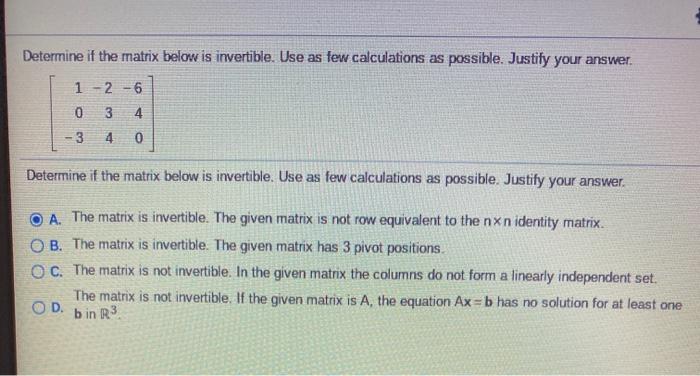 Solved Determine if the matrix below is invertible. Use as | Chegg.com