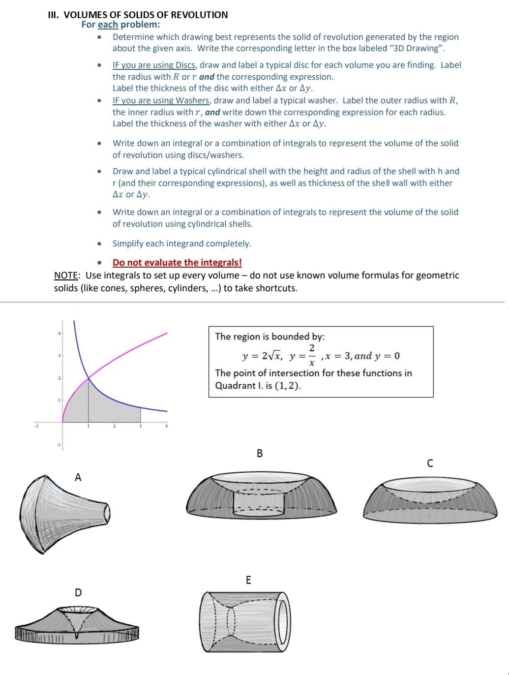 Solved . III. VOLUMES OF SOLIDS OF REVOLUTION For each | Chegg.com