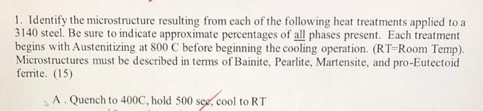 Solved 1. Identify the microstructure resulting from each of | Chegg.com