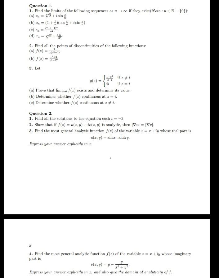 Solved Question 1. 1. Find the limits of the following | Chegg.com