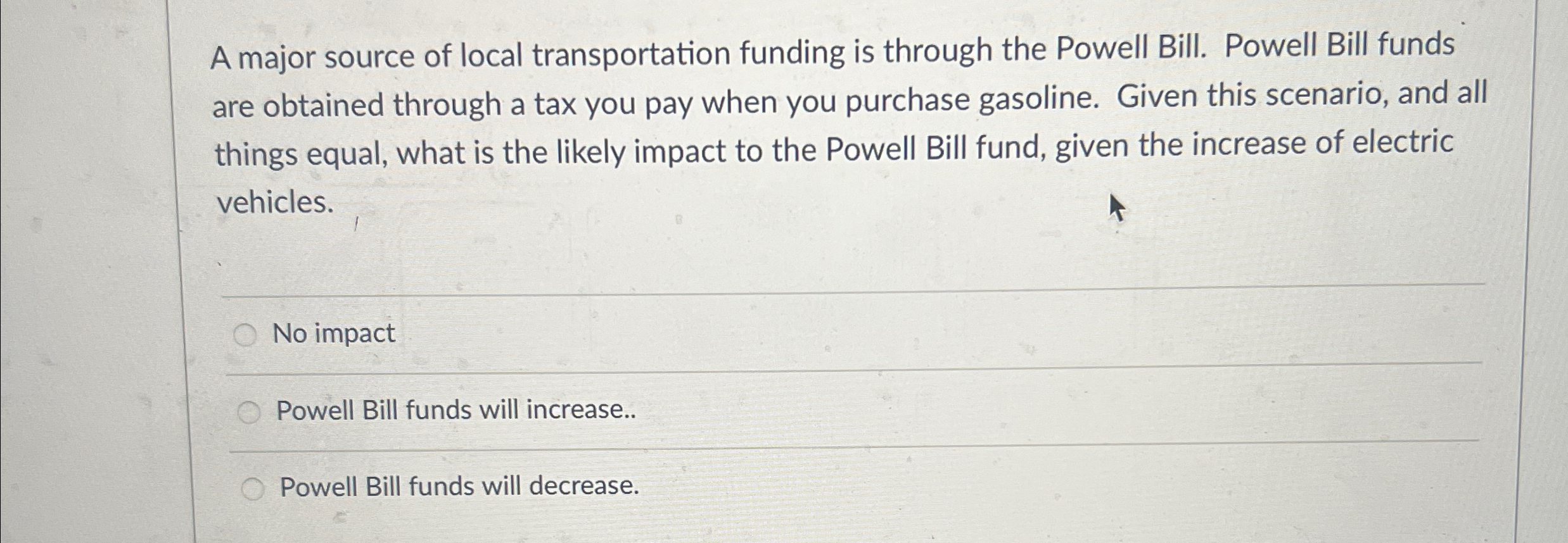 Solved A major source of local transportation funding is | Chegg.com