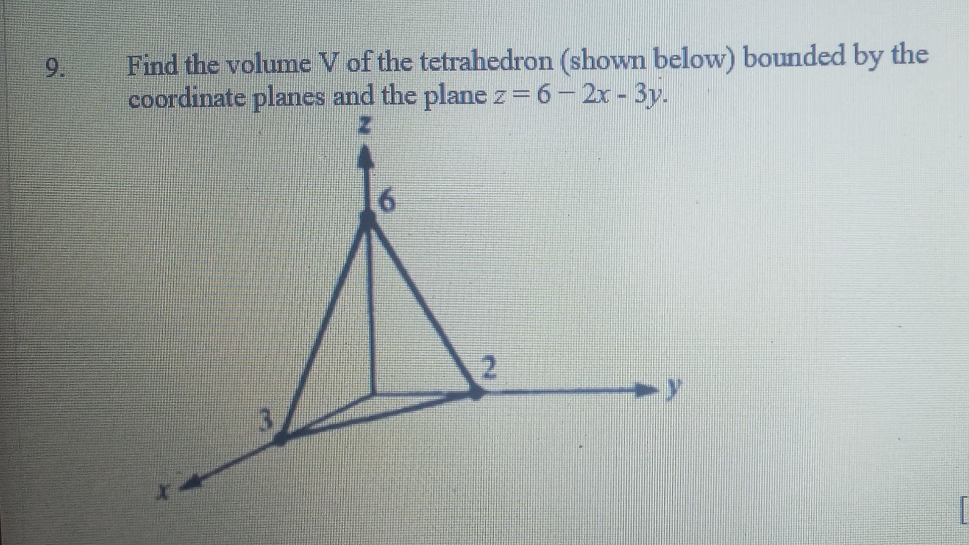 Solved Find the volume V of the tetrahedron (shown below) | Chegg.com