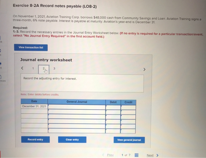 Solved Exercise 8-2A Record notes payable (LO8-2) On | Chegg.com