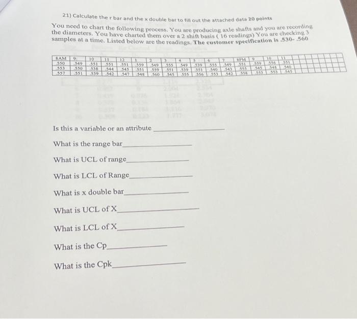 Solved 21) Calculate the r bar and the x double bar to ful | Chegg.com