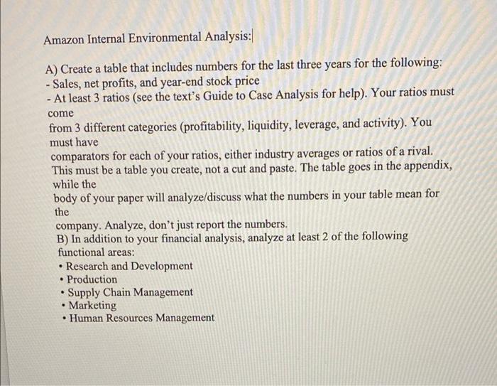 Amazon Internal Environmental Analysis: A) Create a | Chegg.com