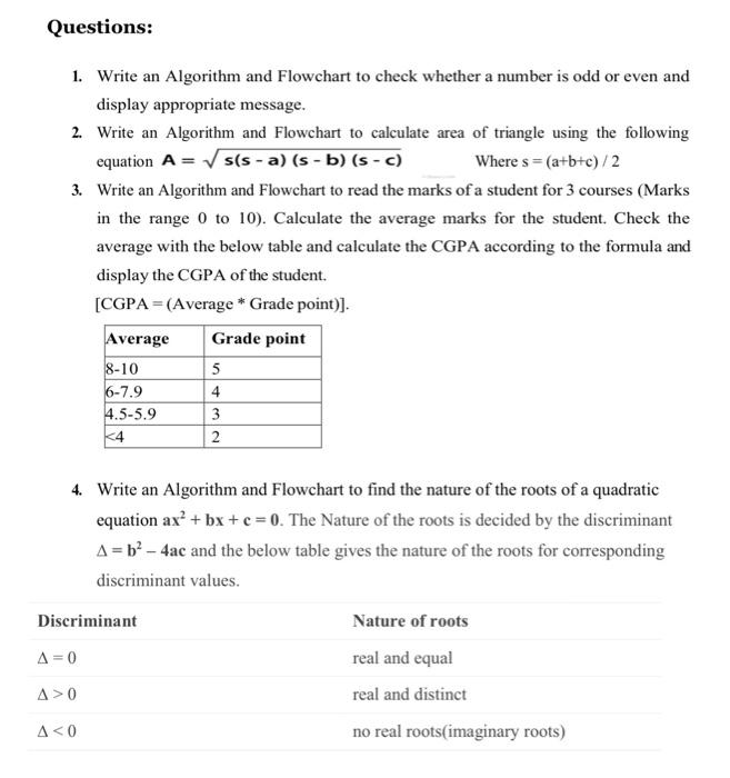 Solved Questions: 1. Write an Algorithm and Flowchart to | Chegg.com
