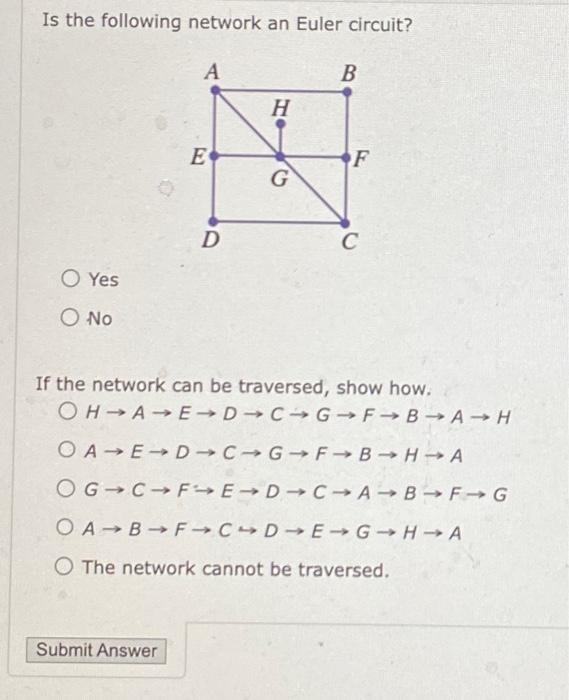Solved Is the following network an Euler circuit? Yes No If | Chegg.com